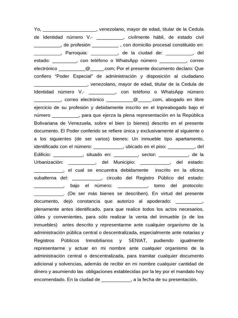 Poder Especial de Administración en Venezuela | PDF