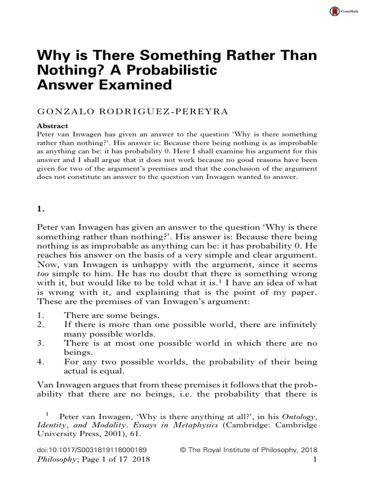 Why Is There Something Rather Than Nothing - A Probabilistic Answer ...