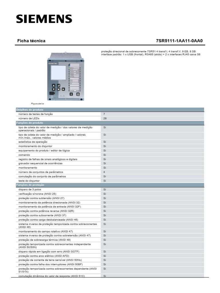 Proteção Direcional 7SR51: Especificações Técnicas | PDF | Corrente ...