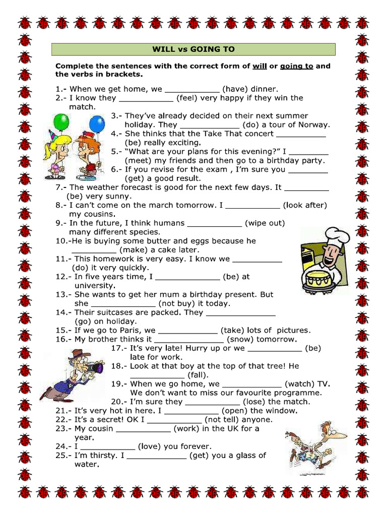Will Vs Be Going To Worksheet | PDF