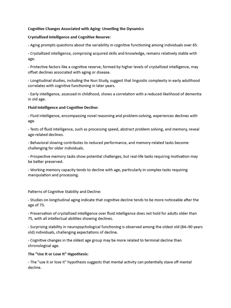 Cognitive Changes Associated With Aging | PDF | Intelligence | Ageing