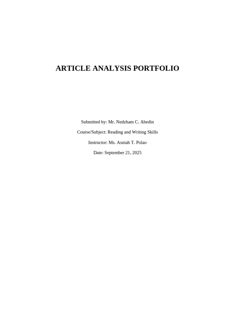 Article Analysis Portfolio: Critical Reading | PDF | Inflation ...