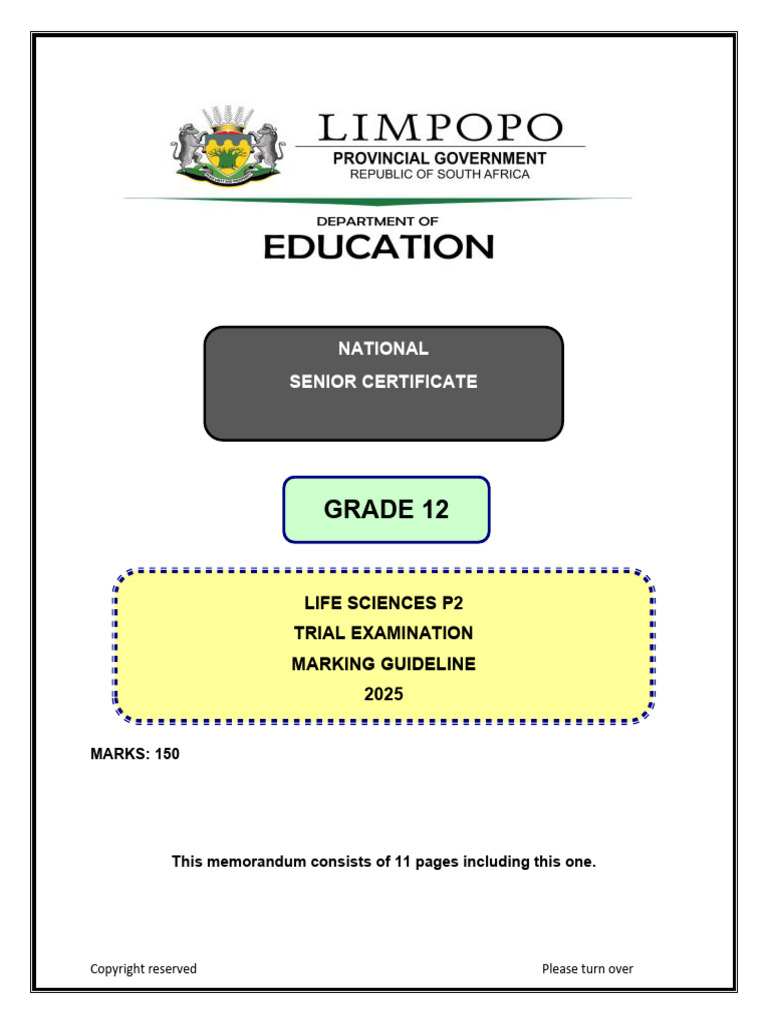 Life Sciences Grade 12 Trial Exam Marking Guide | PDF | Meiosis | Genetics