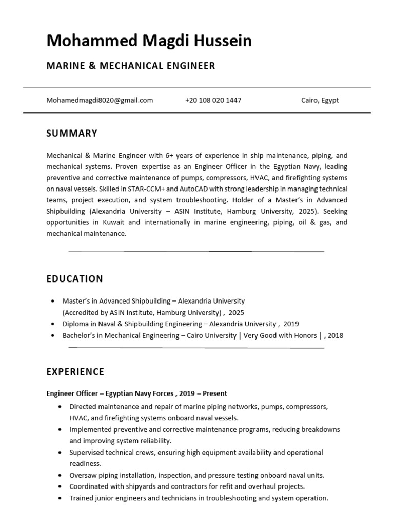 Marine & Mechanical Engineer Profile | PDF | Engineer | Engineering