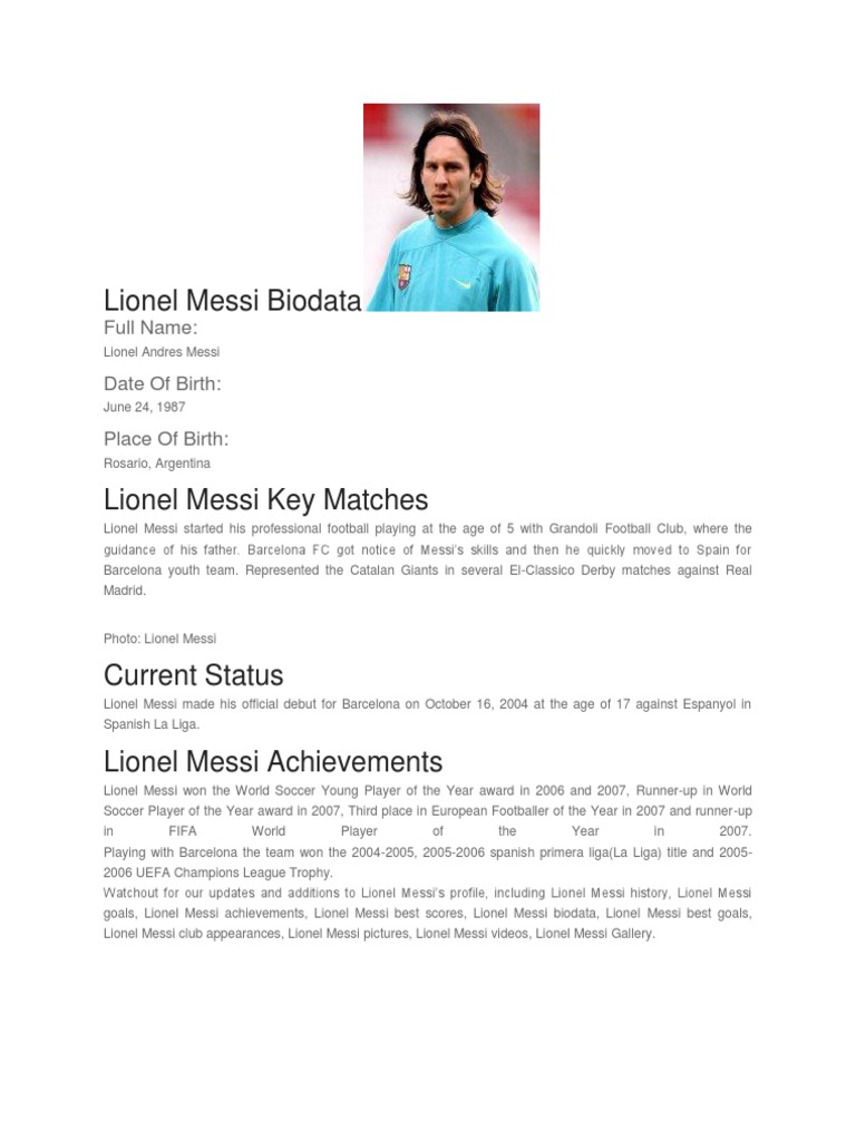 Lionel Messi Biodata | PDF | Lionel Messi | Fc Barcelona