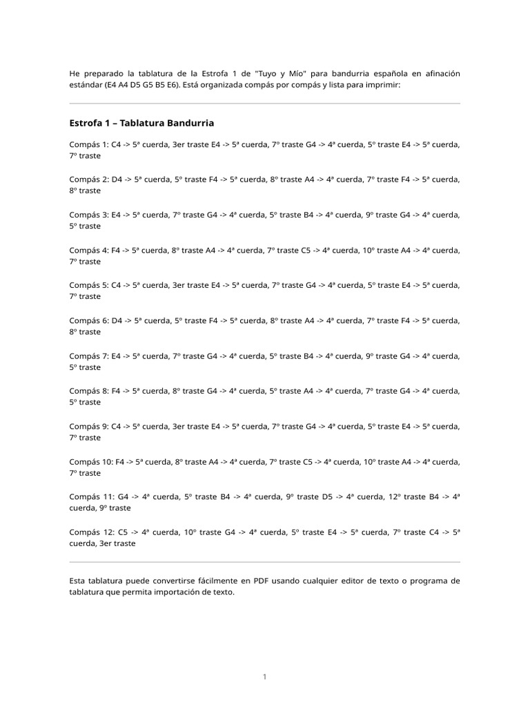 Tuyo Y Mio Bandurria Tab | PDF