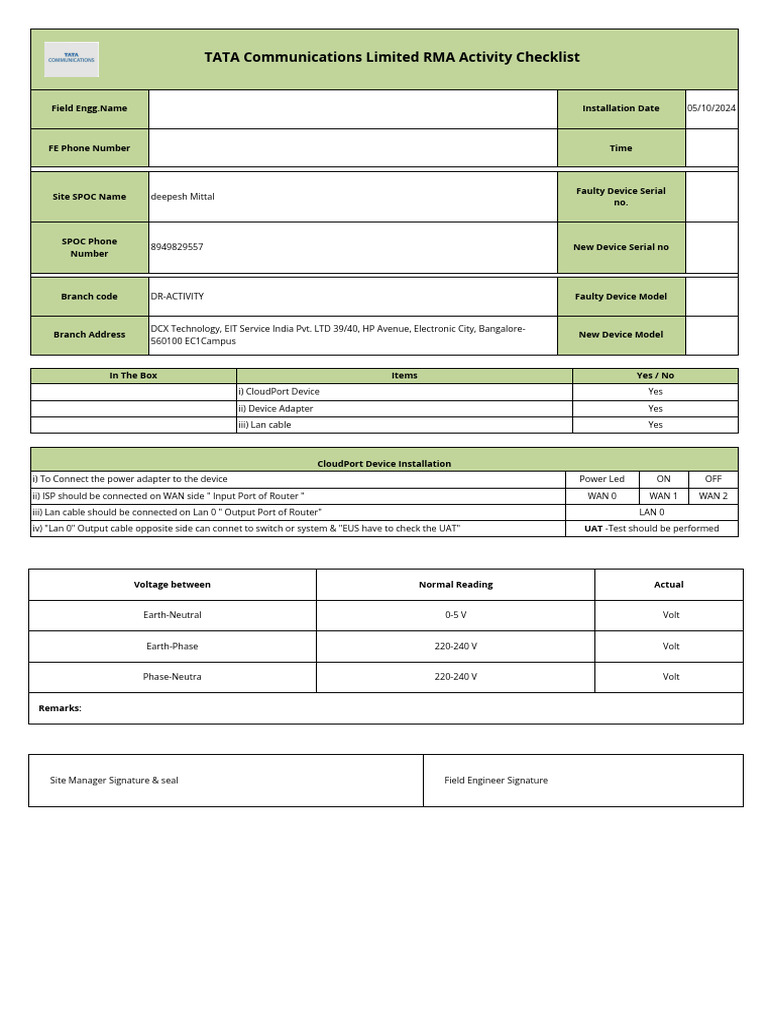 TATA Communications RMA Checklist Guide | PDF | Local Area Network ...