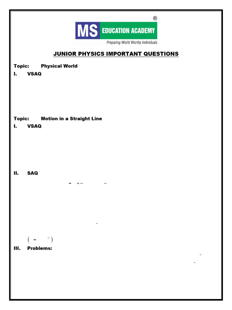 Junior Physics Key Questions Guide | PDF | Collision | Force