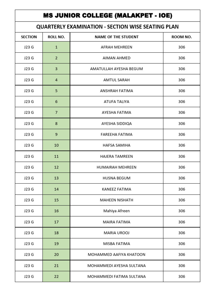 j23 G - Quarterly Exam - Seating Plan | PDF