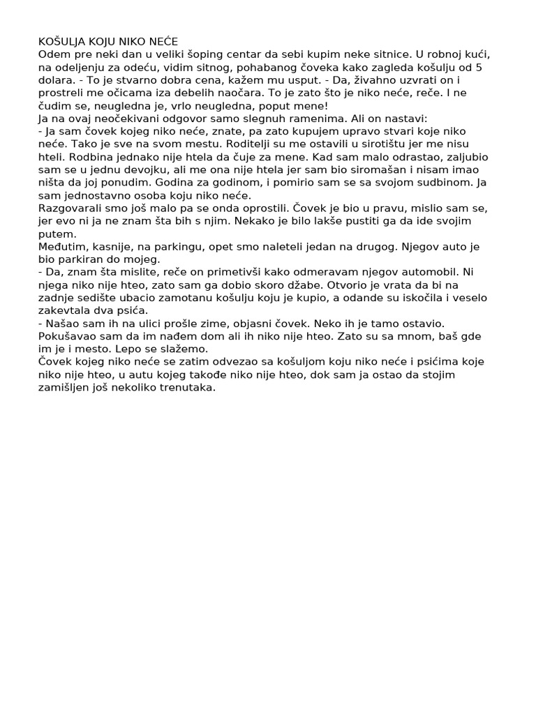 Košulja Koju Niko Neće | PDF