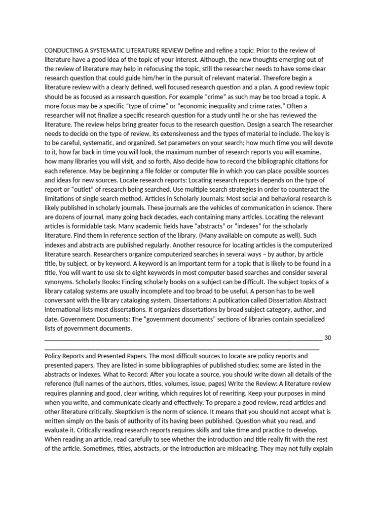 Conducting A Systematic Literature Review Define and Refine A Topic ...