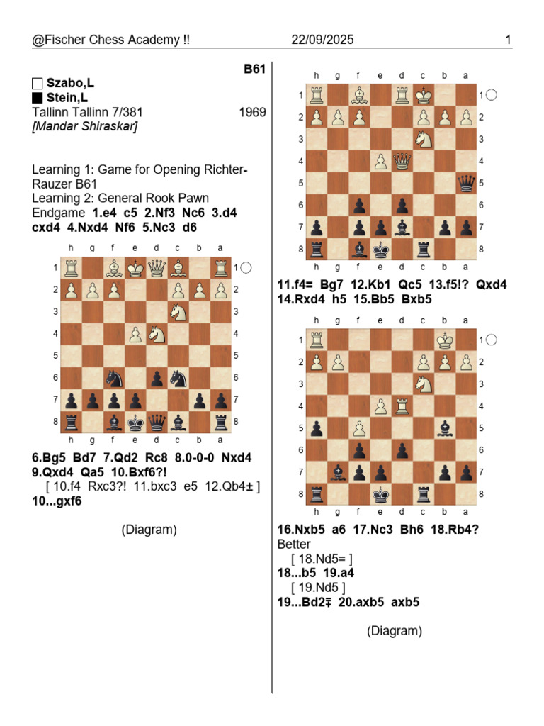 Szabo L Vs Stein Leonid 1969 01 B61 Ritcher Rauzer | PDF | Chess ...