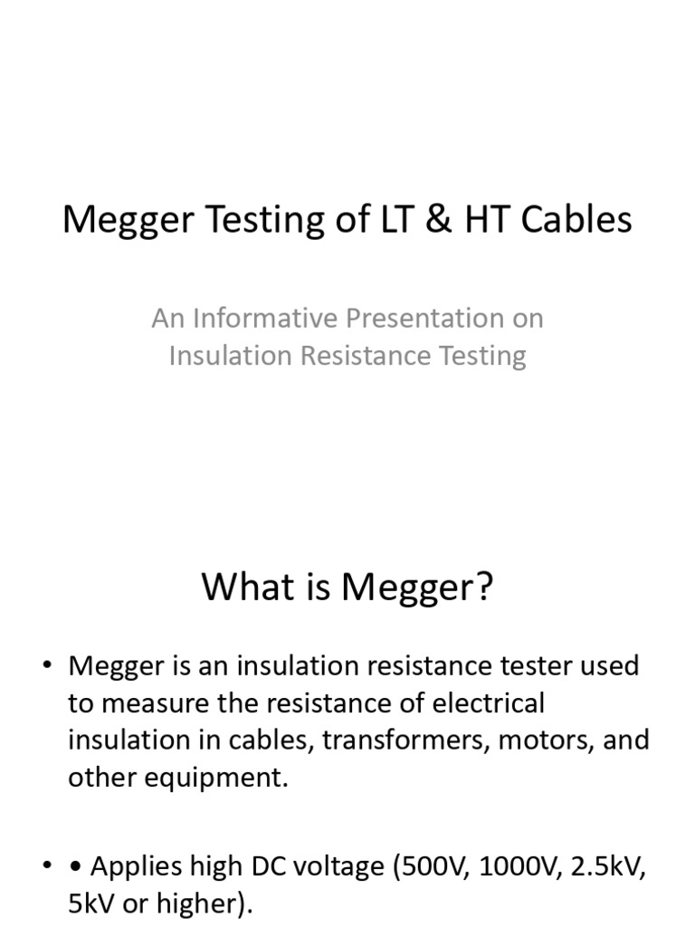 Megger Testing for LT & HT Cables | PDF | Insulator (Electricity ...