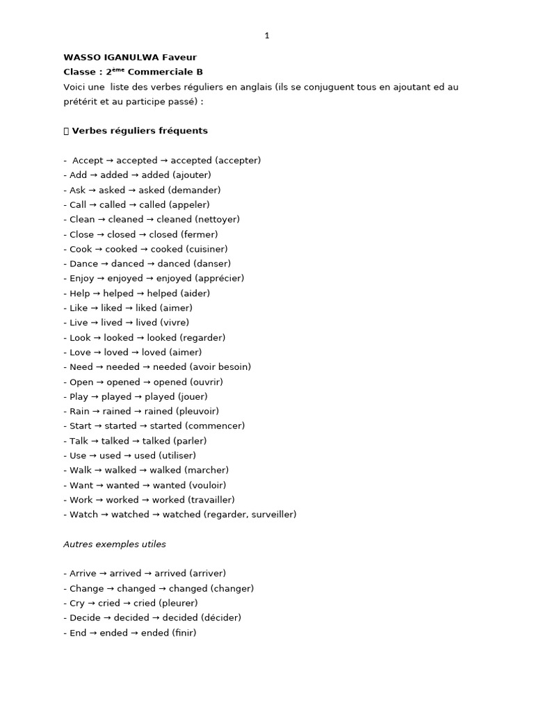 Liste des verbes réguliers en anglais | PDF