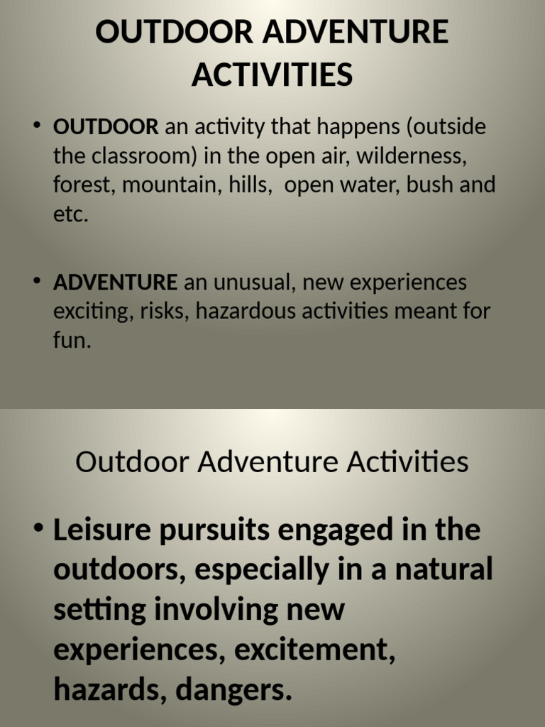 Outdoor Adventure Activities Guide | PDF | Safety | Survival Skills