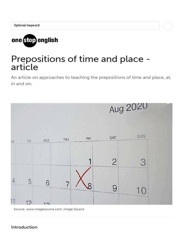 Teaching Prepositions: Time & Place | PDF | English Language