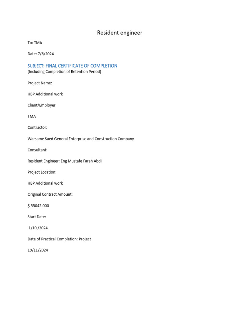 Final Complete Certificate and Completion Defect Liability Period | PDF