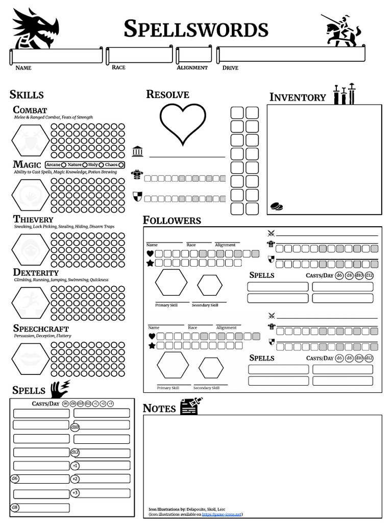 2 Character Sheet A4 Spellswords Alpha v0.9 | PDF