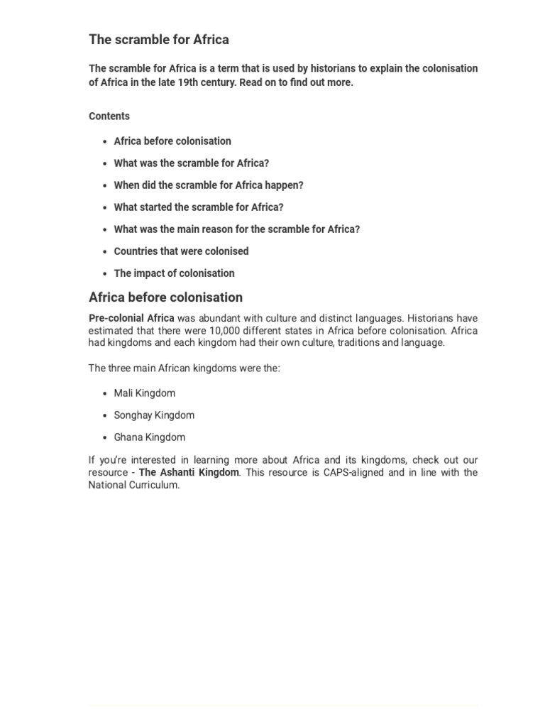 The Scramble For Africa - Twinkl South Africa - Twinkl | PDF ...