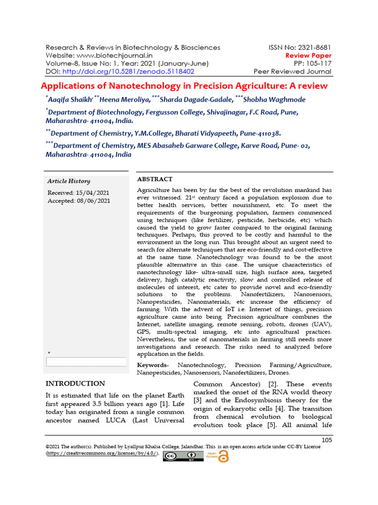 Applications of Nanotechnology in Precision Agriculture. Review | PDF | Unmanned Aerial Vehicle ...