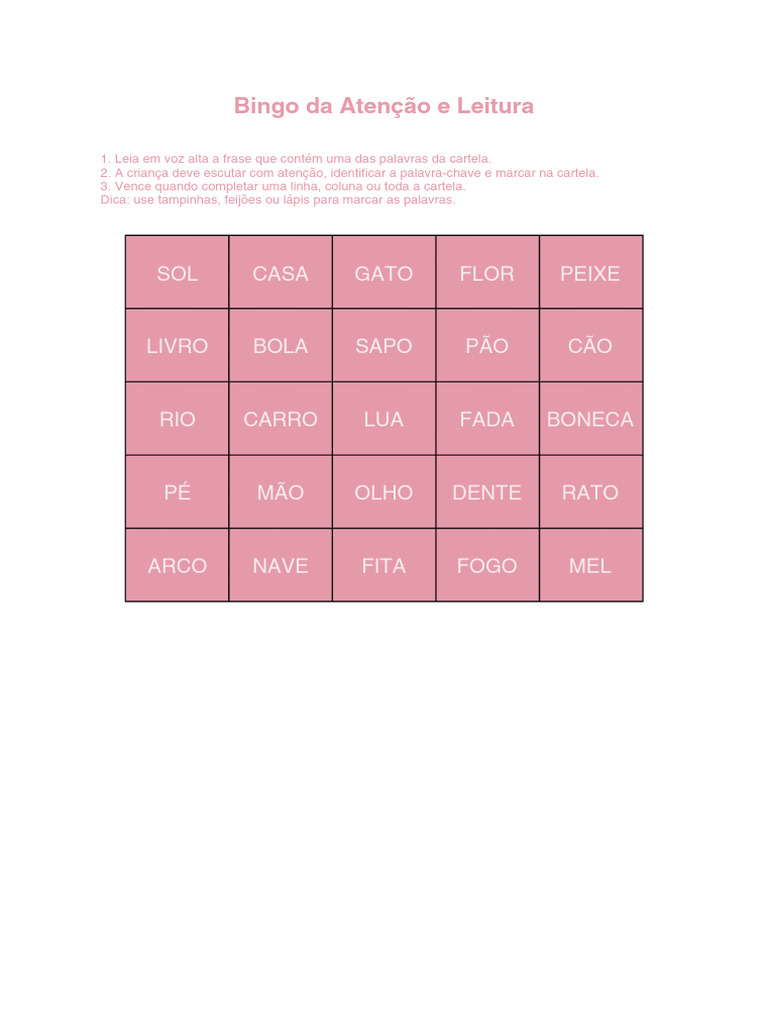 Bingo Educativo para Crianças | PDF