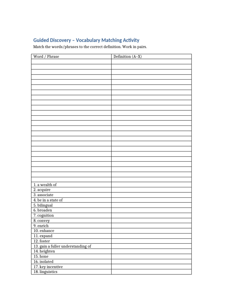 Guided Discovery Vocab Matching | PDF