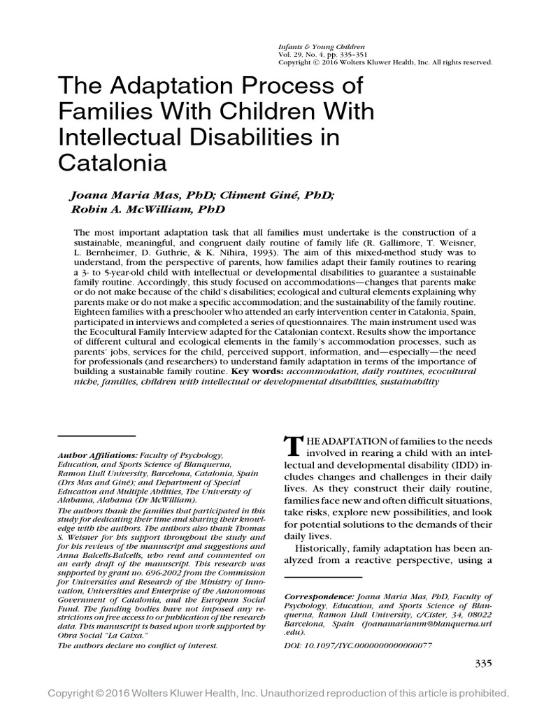 Family Adaptation to Disabilities in Catalonia | PDF | Parenting ...