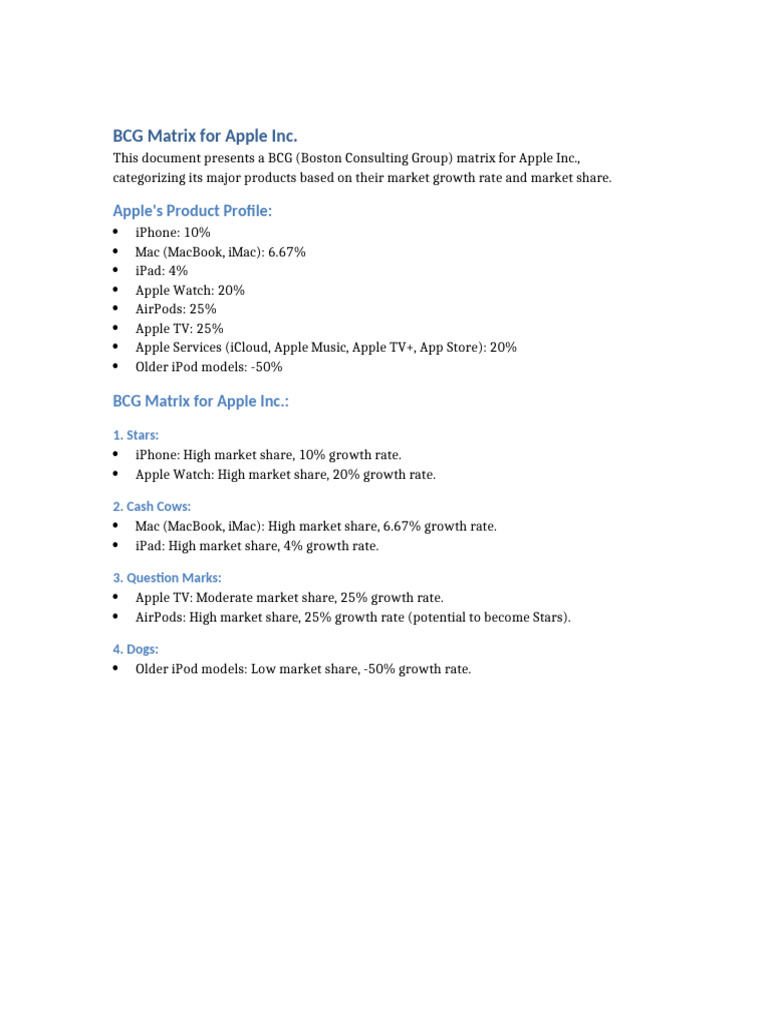 BCG Matrix Analysis of Apple Products | PDF
