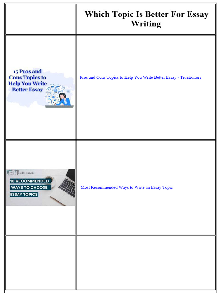 Which Topic Is Better For Essay Writing | PDF | Essays | International ...
