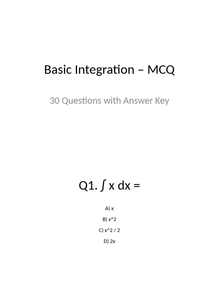 Practice Basic Integration MCQs | PDF
