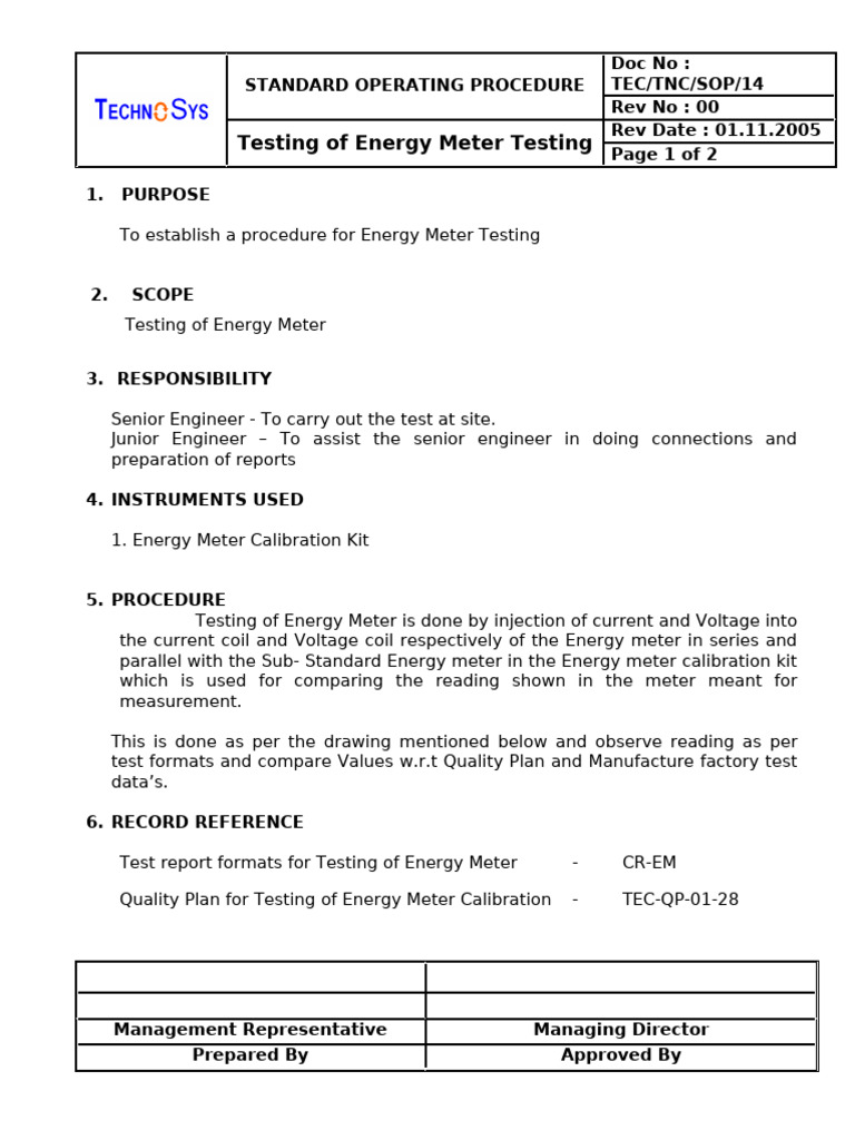 Energy Meter Testing SOP Guide | PDF