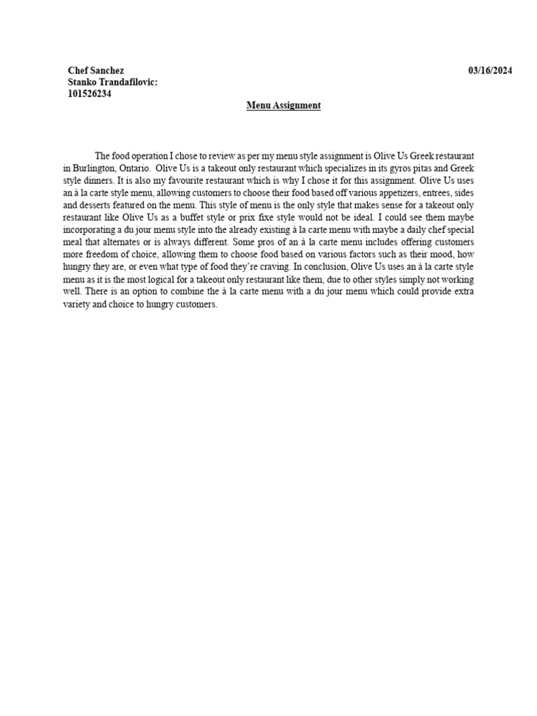 Menu Style Assignment | PDF