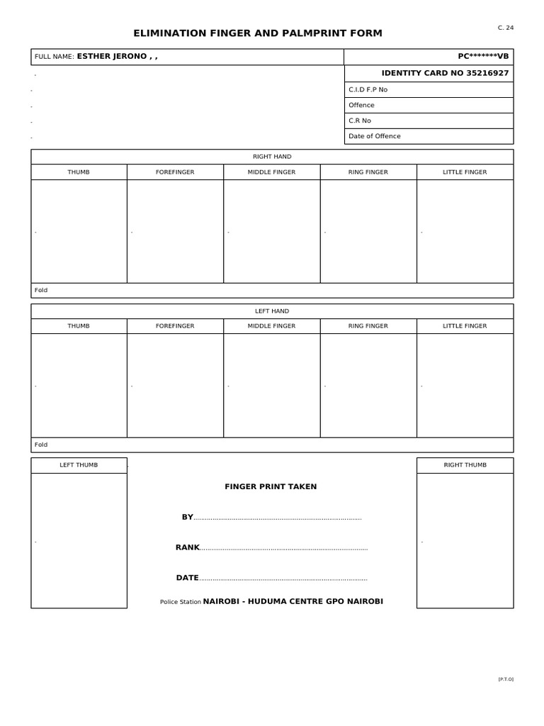 Finger and Palmprint Elimination Form | PDF | Hand | Limbs (Anatomy)