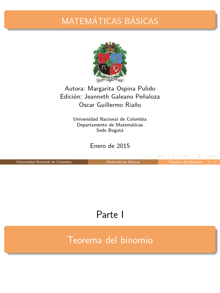 Teorema Del Binomio | PDF | Exponenciación | Combinatoria