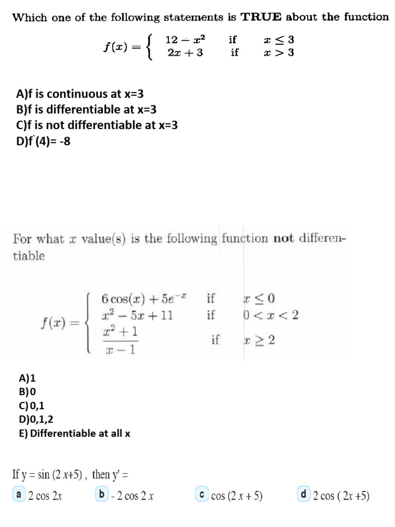 Quiz For Derivatives | PDF