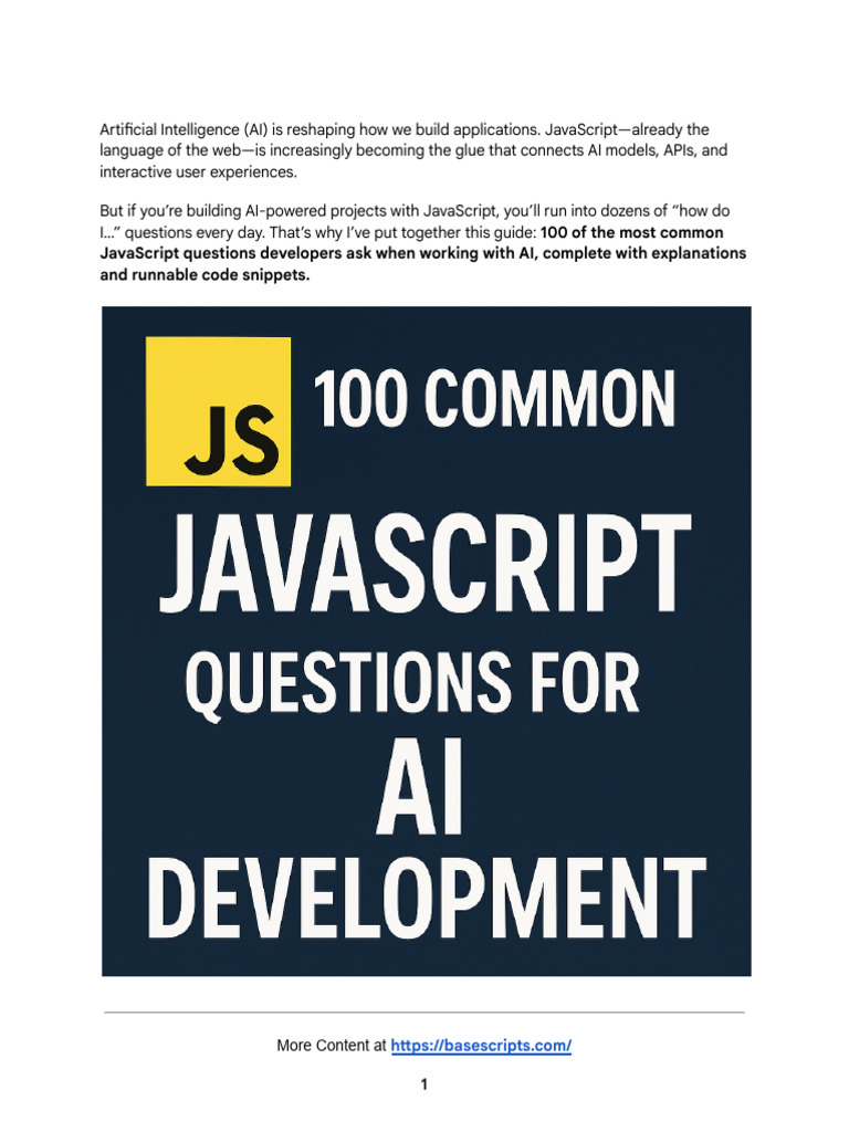 100 of The Most Common JavaScript Questions Developers Ask When Working With AI | PDF | Java ...