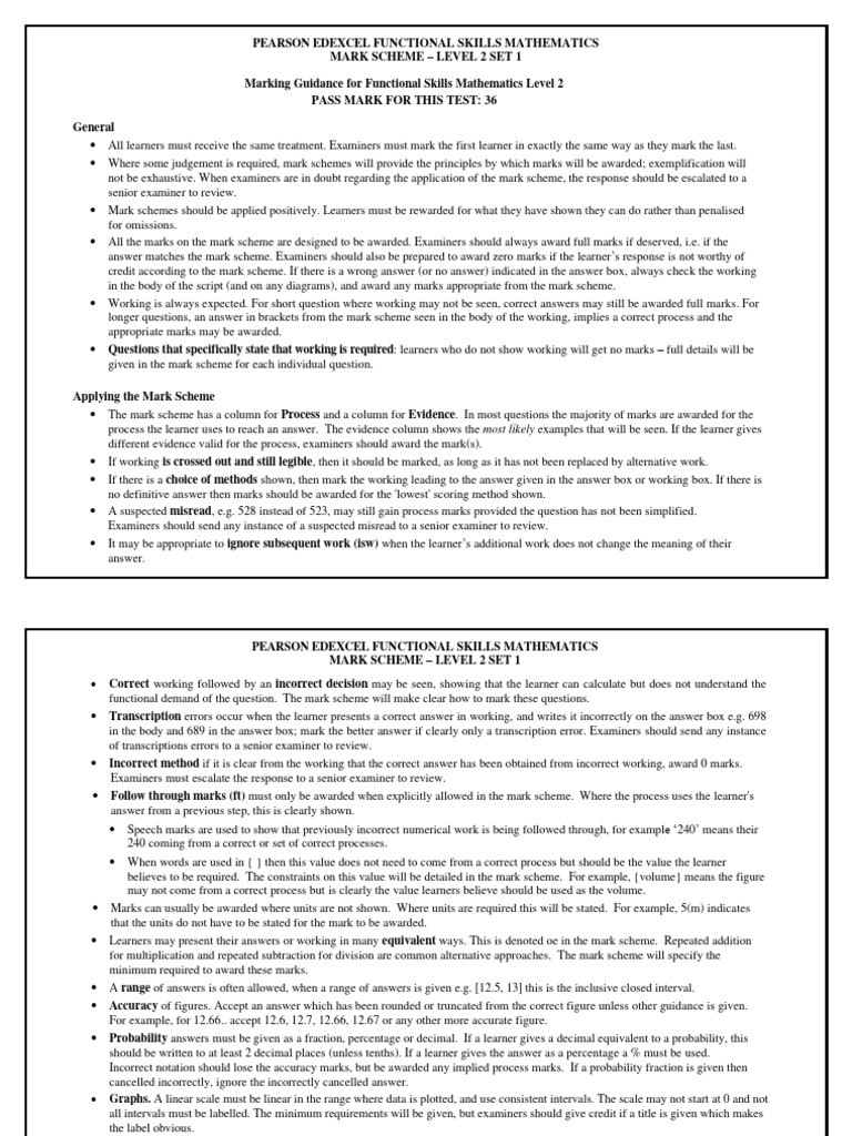 Edexcel Functional Skills Maths Level 2 Past Paper 1 MS | PDF ...