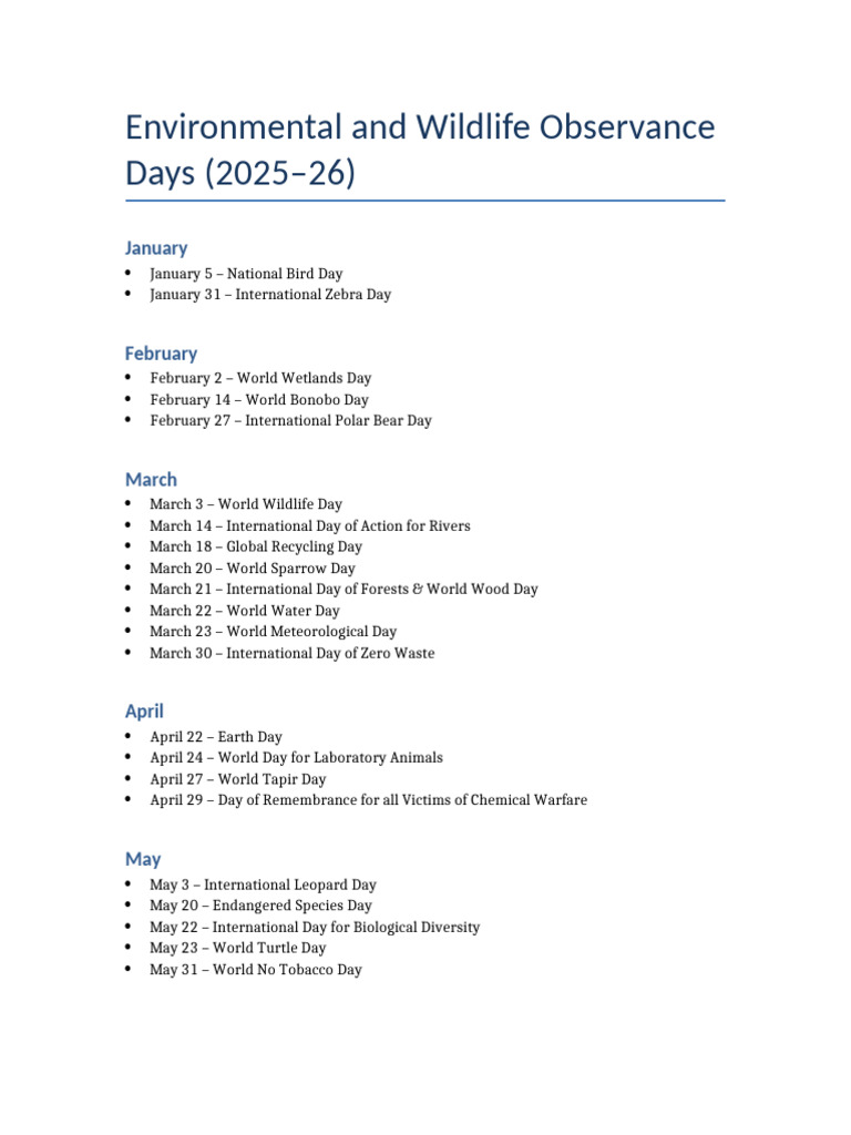 Wildlife Observance Days 2025-26 | PDF