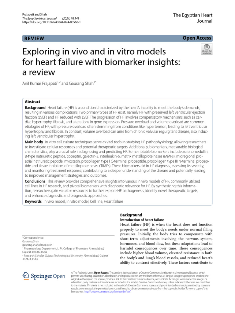 Exploring in vivo and in vitro models for heart failure with biomarker ...