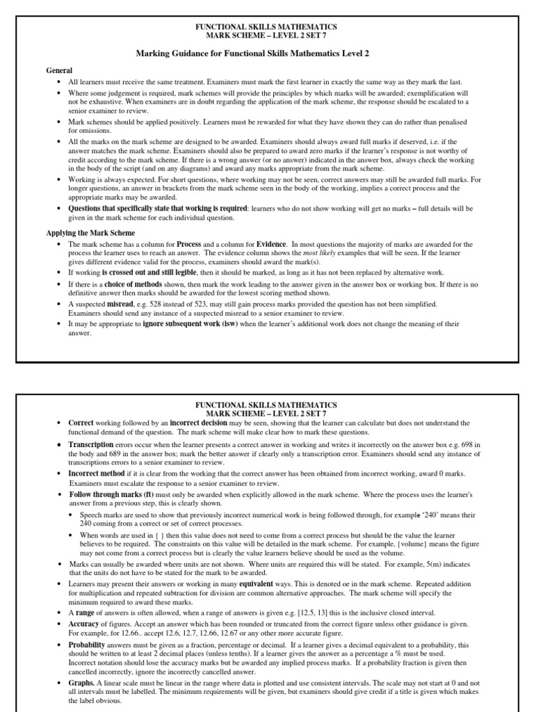 Edexcel FS Maths L2 Mark Scheme Past Paper 7 | PDF | Multiplication | Decimal