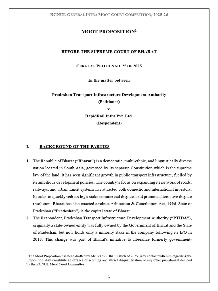 RGNUL Moot Court Competition 2025-26 | PDF | Arbitration | Supreme ...