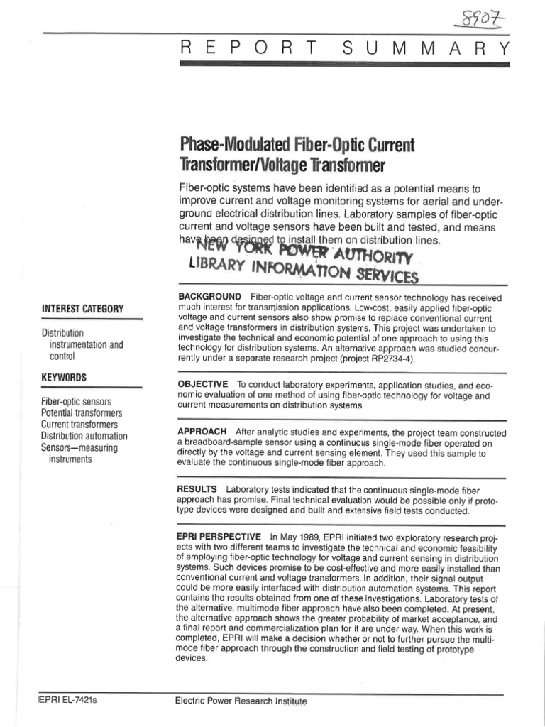 Phase Modulated Fiber Optic Current Transformer Voltage Transformer | PDF