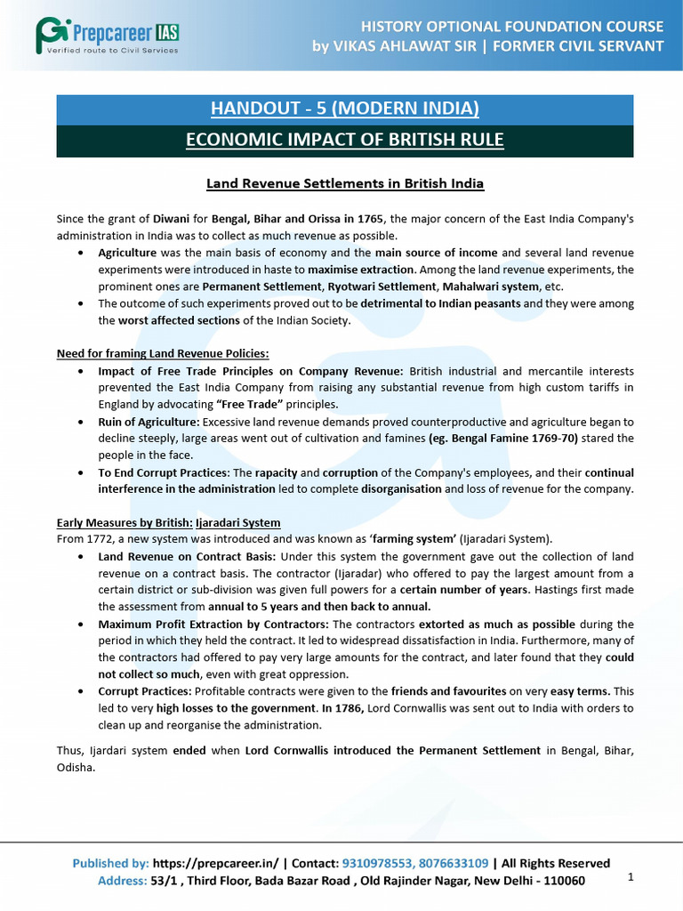 Economic Consequences of British Land Policies | PDF | Economies