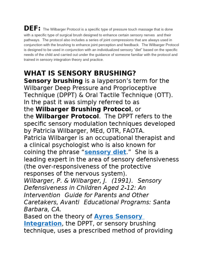 Sensory Brushing Protocol | PDF | Sensory Processing Disorder ...