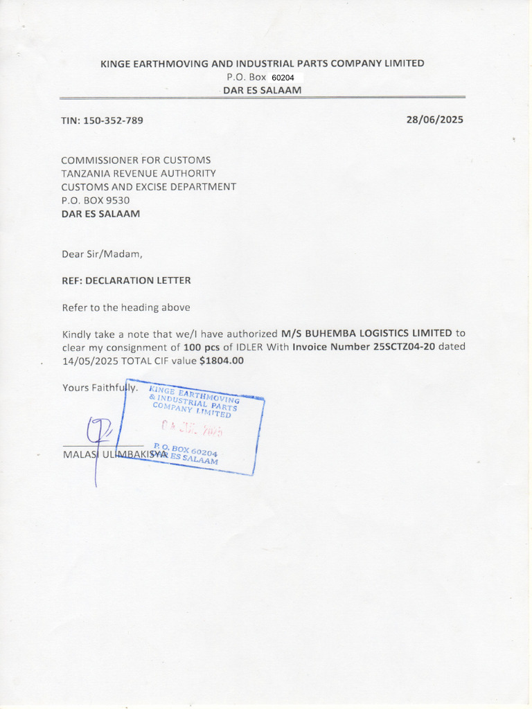 Kinge Authorization Letter | PDF
