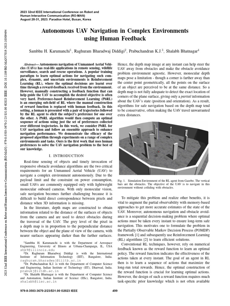 Autonomous UAV Navigation in Complex Environments Using Human Feedback | PDF | Unmanned Aerial ...