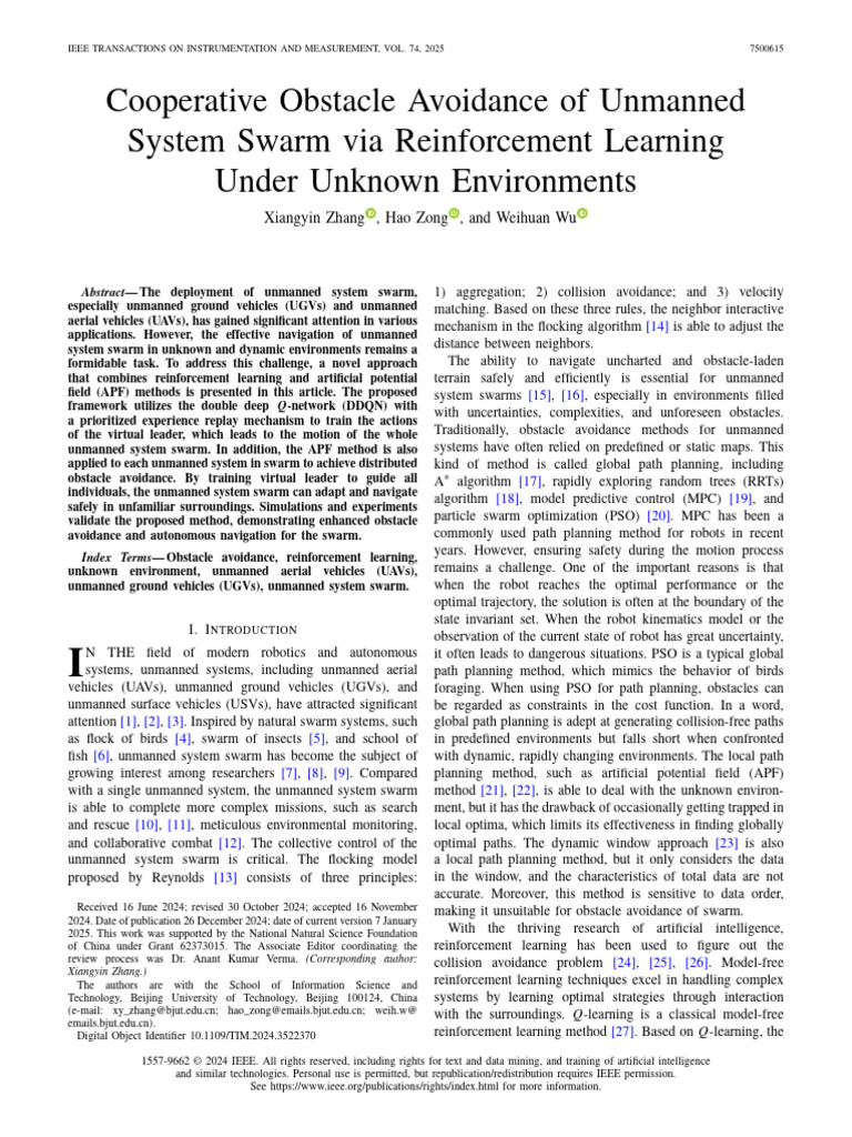 Cooperative Obstacle Avoidance of Unmanned System Swarm Via ...