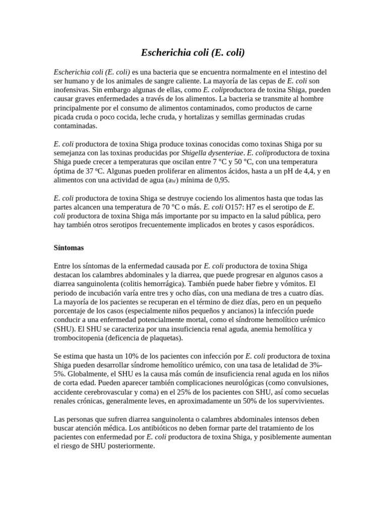 Escherichia Coli | PDF | Escherichia coli | Infección transmitida sexualmente