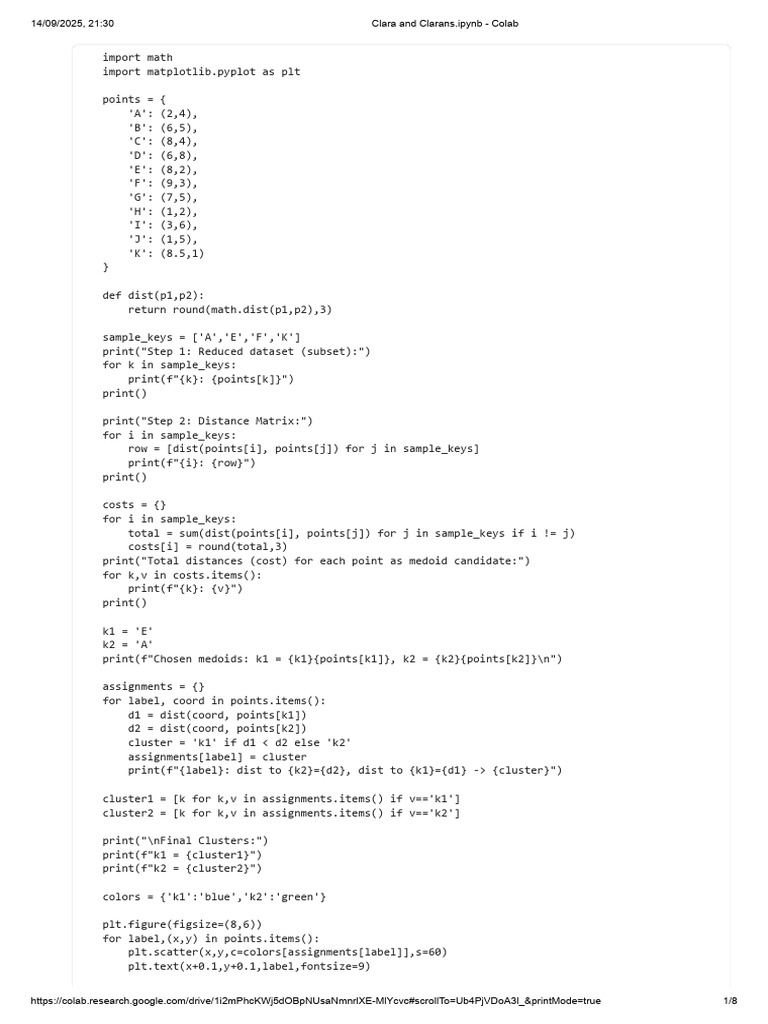 Clara and Clarans - Ipynb - Colab | PDF | Data Analysis | Statistical Analysis