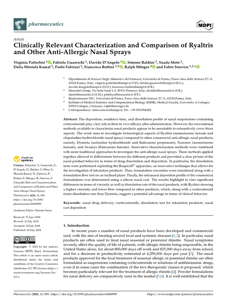 Dymista vs. Ryaltris | PDF | High Performance Liquid Chromatography | Pharmaceutical Formulation